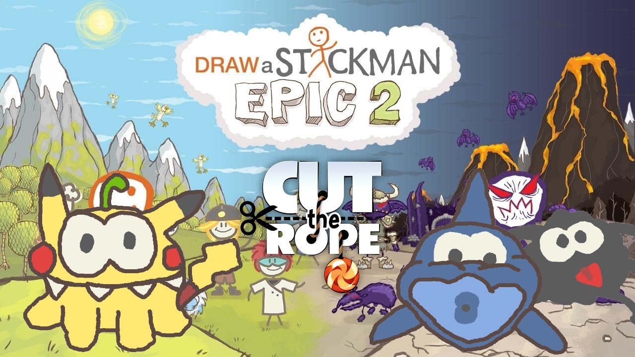 CUT THE ROPE Draw a Stickman Epic 2 Gameplay - PIKA On Nom vs BLUE ...