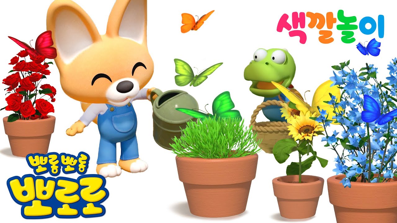 뽀로로 3d 색깔놀이 알록달록 무지개 화분에 물을 줘요 어린이 색깔배우기 뽀로로 색깔놀이 뽀롱뽀롱뽀로로