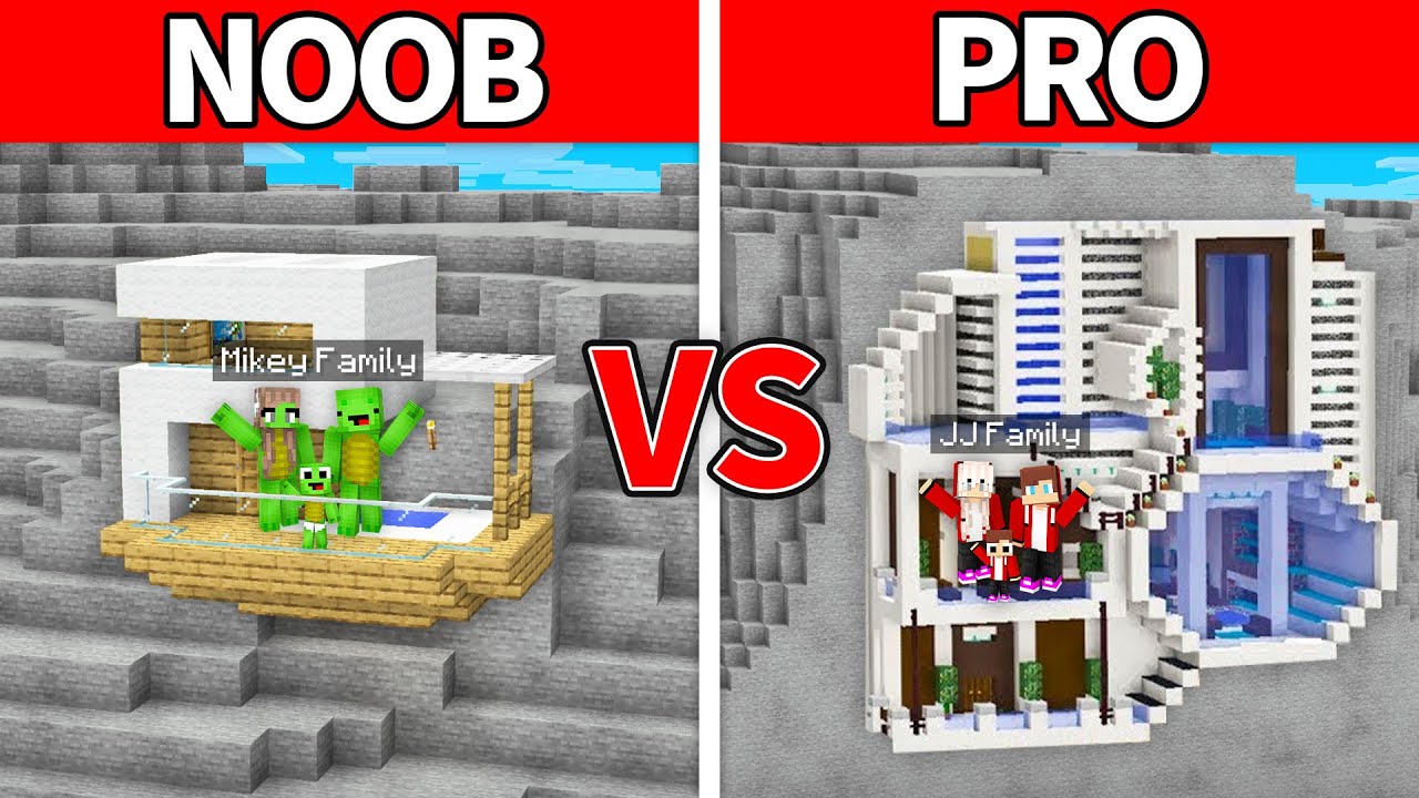 Mikey Family & JJ Family - NOOB vs PRO : Modern Cliff House Build Challenge in Minecraft (Maizen ...