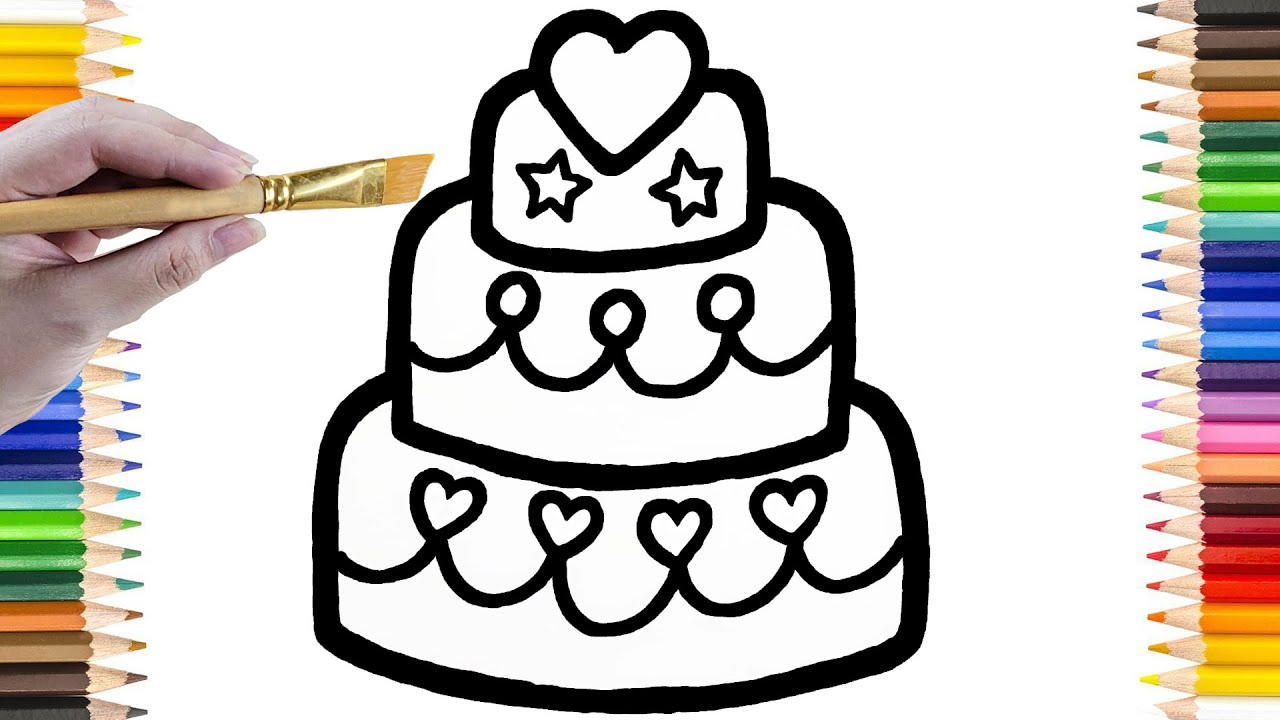 Happy Birthday Cake Drawing, Painting, Coloring Heart, Bow, Flower for ...