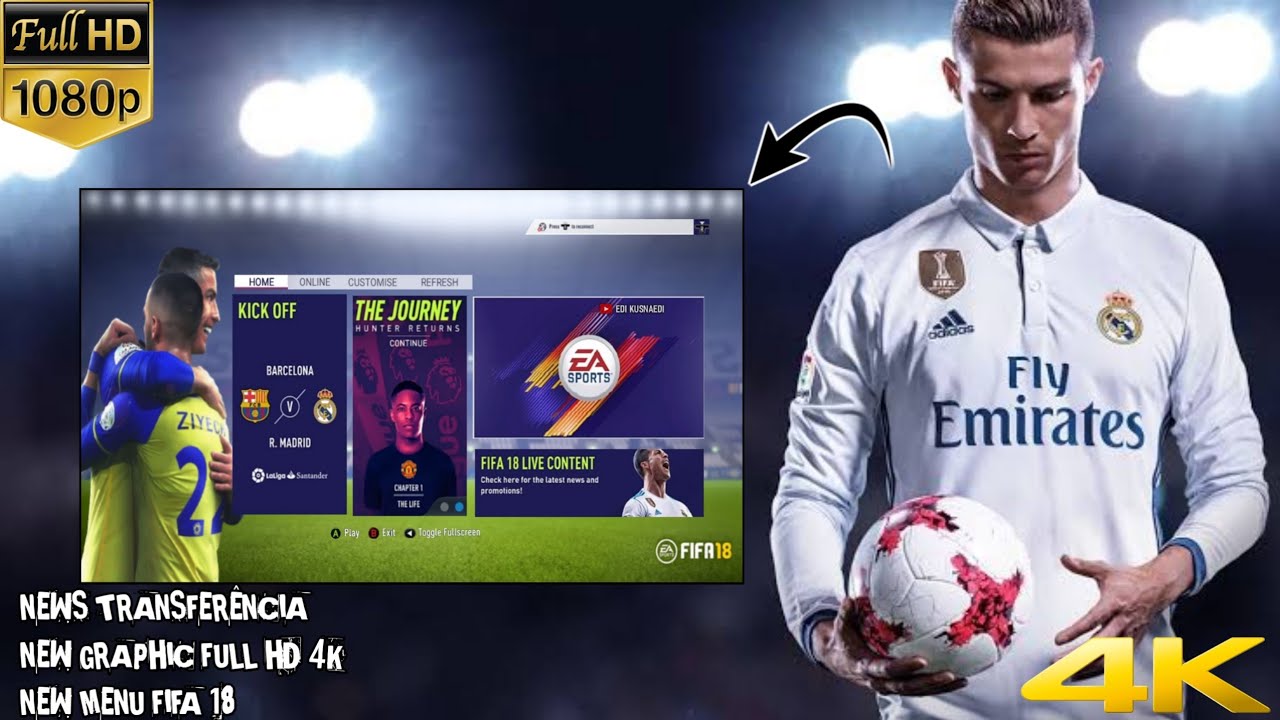 FIFA 18 MOBILE OFFLINE NEW MENU ATUALIZADO TRANSFER 24 | KITS CÂMERA HD ...