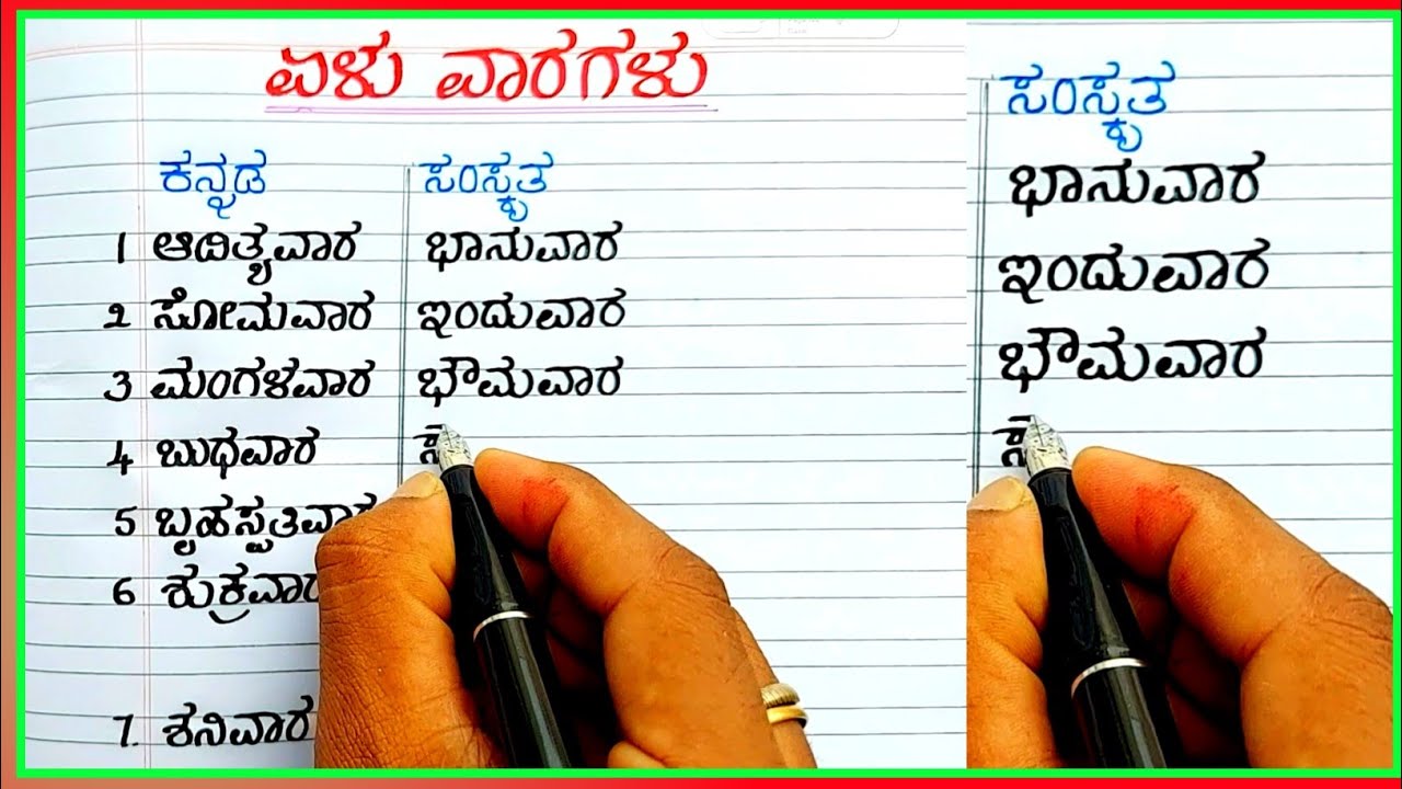 ವಾರಗಳು | weeks in Kannada | days of the week | spoken Kannada thro ...