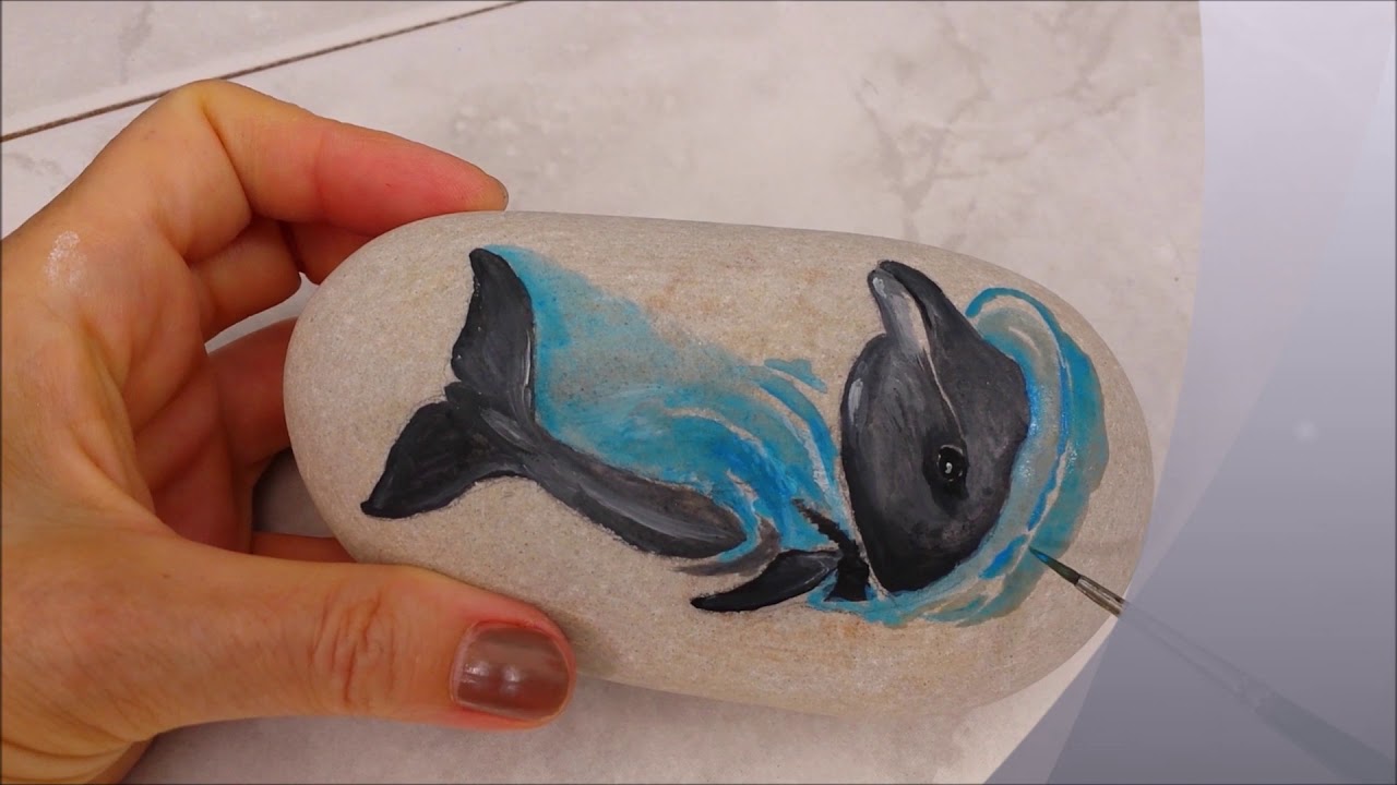 Delfin malen // mit Acrylfarben auf Stein | Marion Kaiser - YouTube
