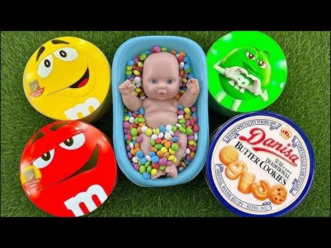 Full of 3 Rainbow BathTubs Candy with M&M's & Magic Slime Cutting Video