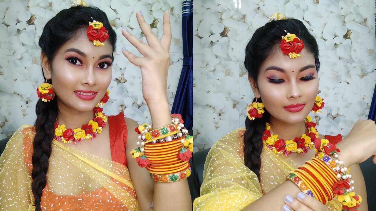 Haldi-Mehendi makeup look/ Indian bride haldi makeup/ Stand Bright # ...