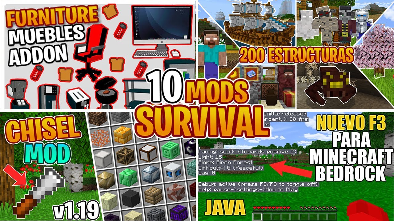 LOS MEJORES ADDONS SURVIVAL Para MINECRAFT PE 1.19 a 1.19.83 - MODS ...