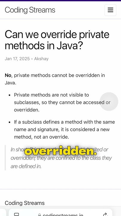 Can we override private methods in Java? #codingstreams #java - YouTube
