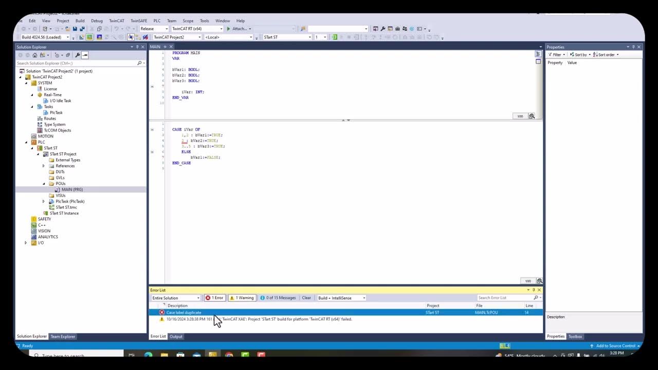 PLC Basic 1:TWINCAT 3 Beckhoff basic CASE instruction in ST - YouTube