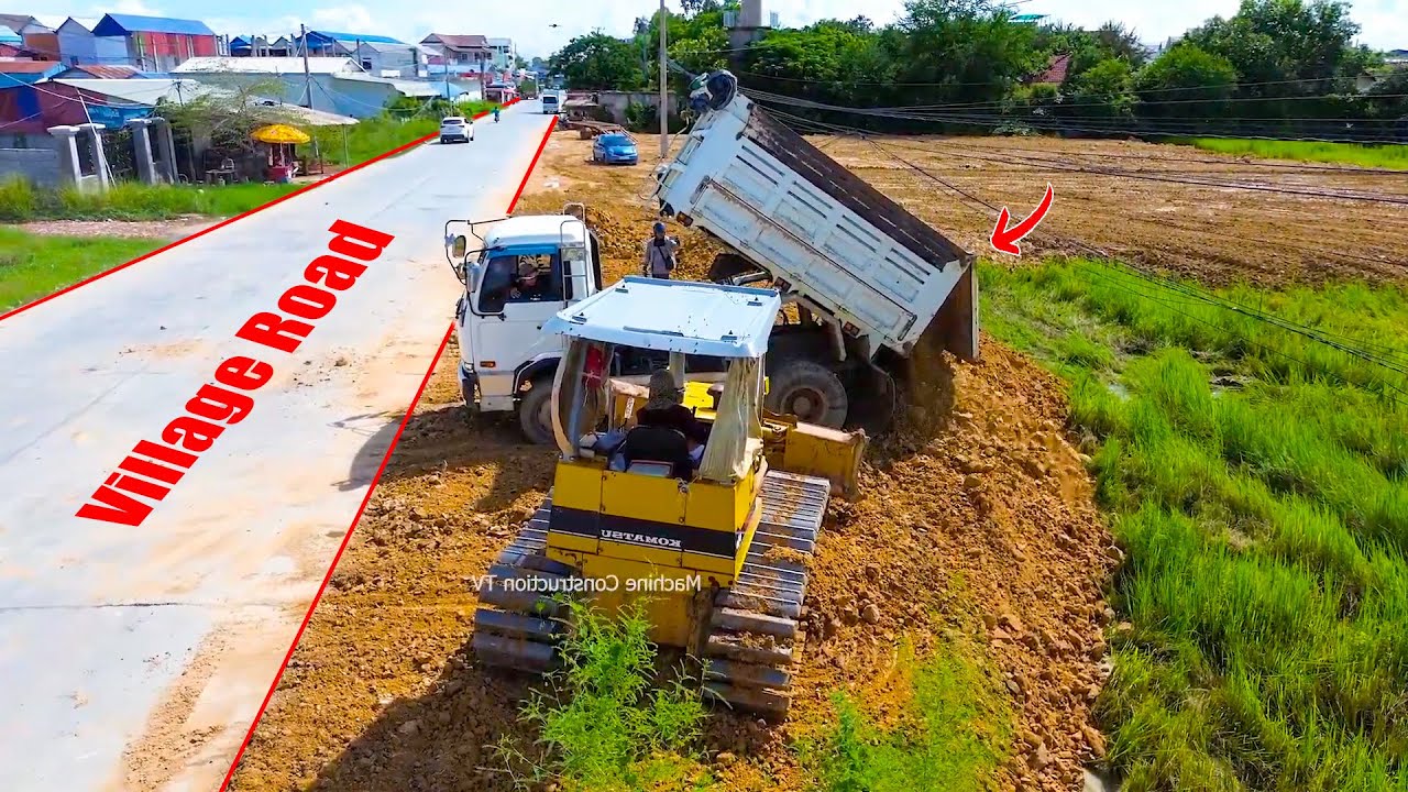 Fantastic! Stat New Project Fill the Land Near Village Road by Bulldozer Komatsu D31P with 5T ...