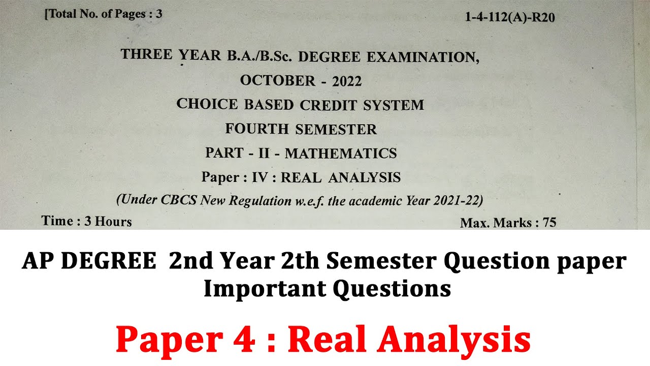 AP 2nd year Degree CBCS 4th Smester Maths Question Paper | Paper 4 ...