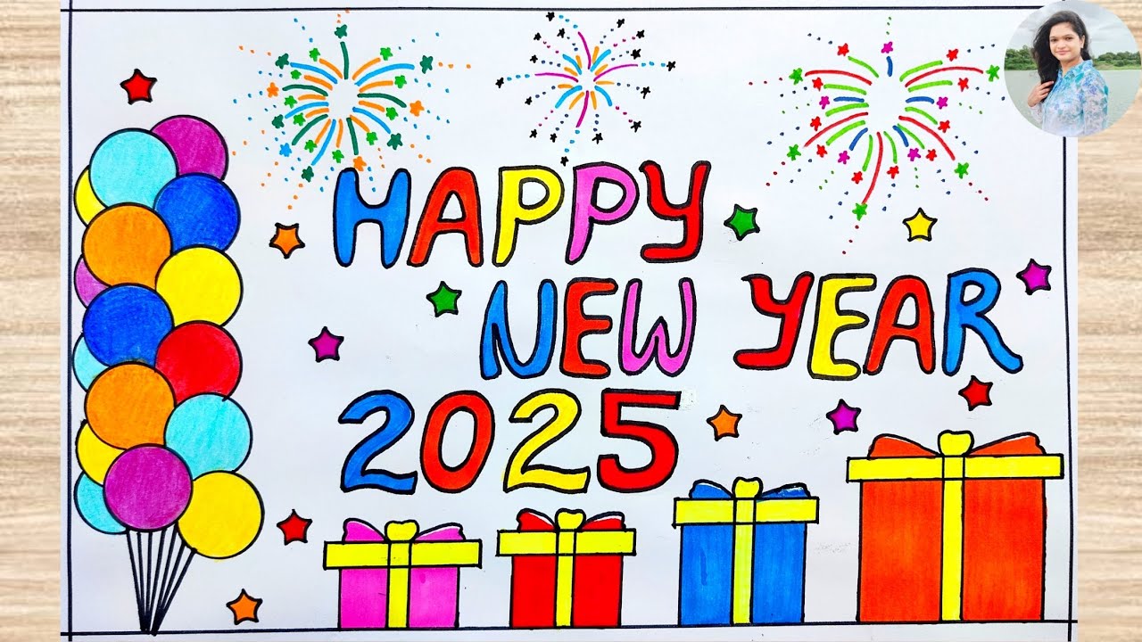 Happy New Year 2025 Drawing / Beautiful New Year Card Drawing / Happy ...