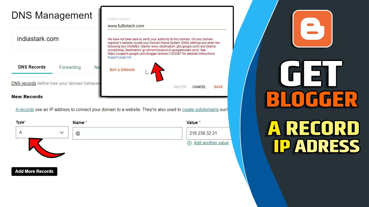 How to Add Blogger A Record on GoDaddy | Find Google Blogger IP Address ...
