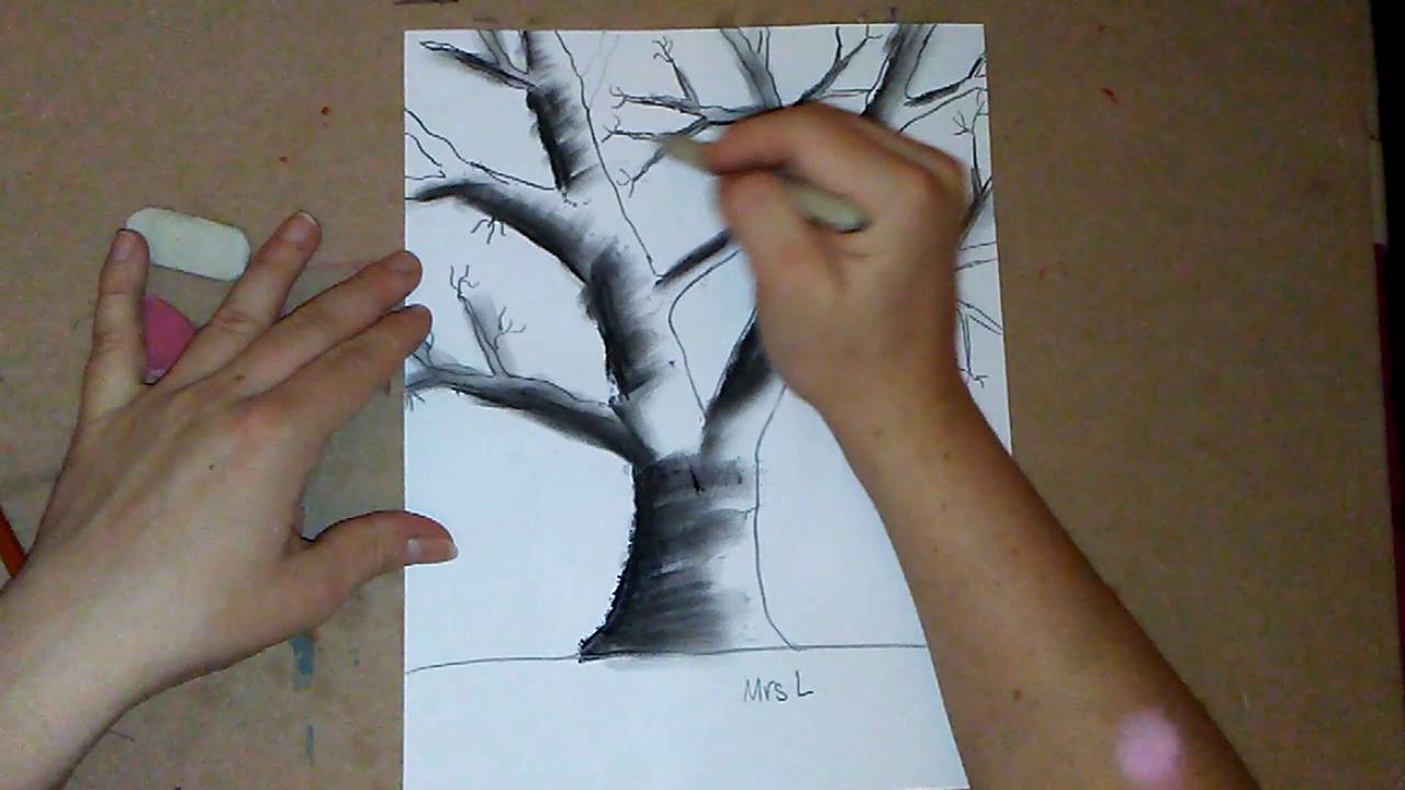 Demonstration of Shading a Tree with Charcoal - YouTube