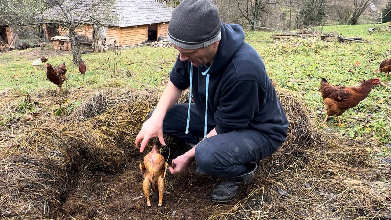 Fry the whole chicken under a bucket high in the mountains - YouTube