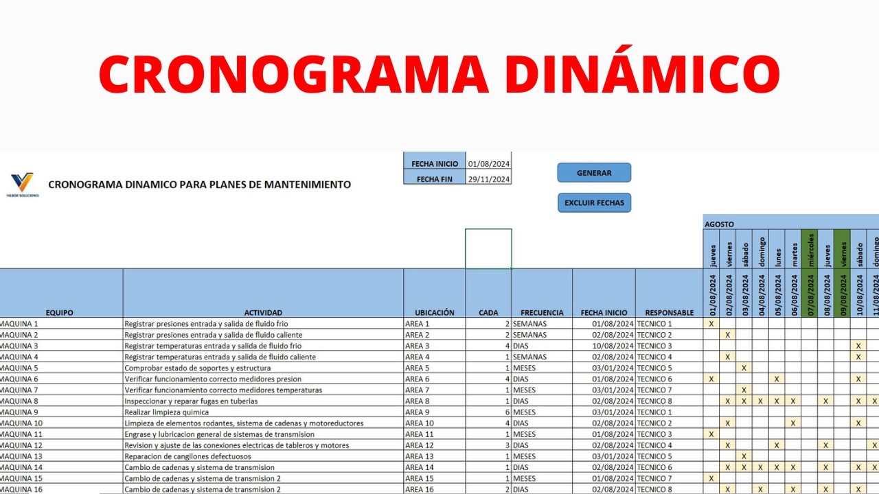 CRONOGRAMA PARA PLANES DE MANTENIMIENTO DINÁMICO EN EXCEL - YouTube