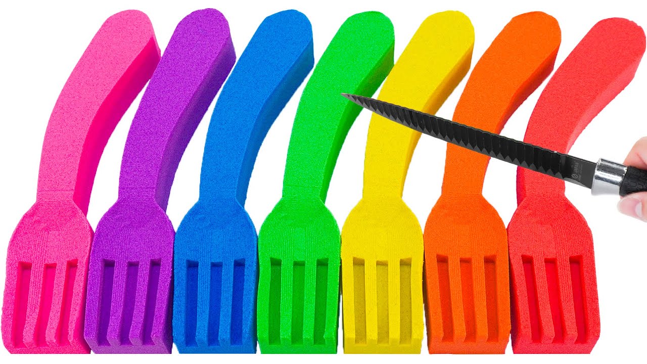 Satisfying Video | DIY How To Make Rainbow Fork With Kinetic Sand ...