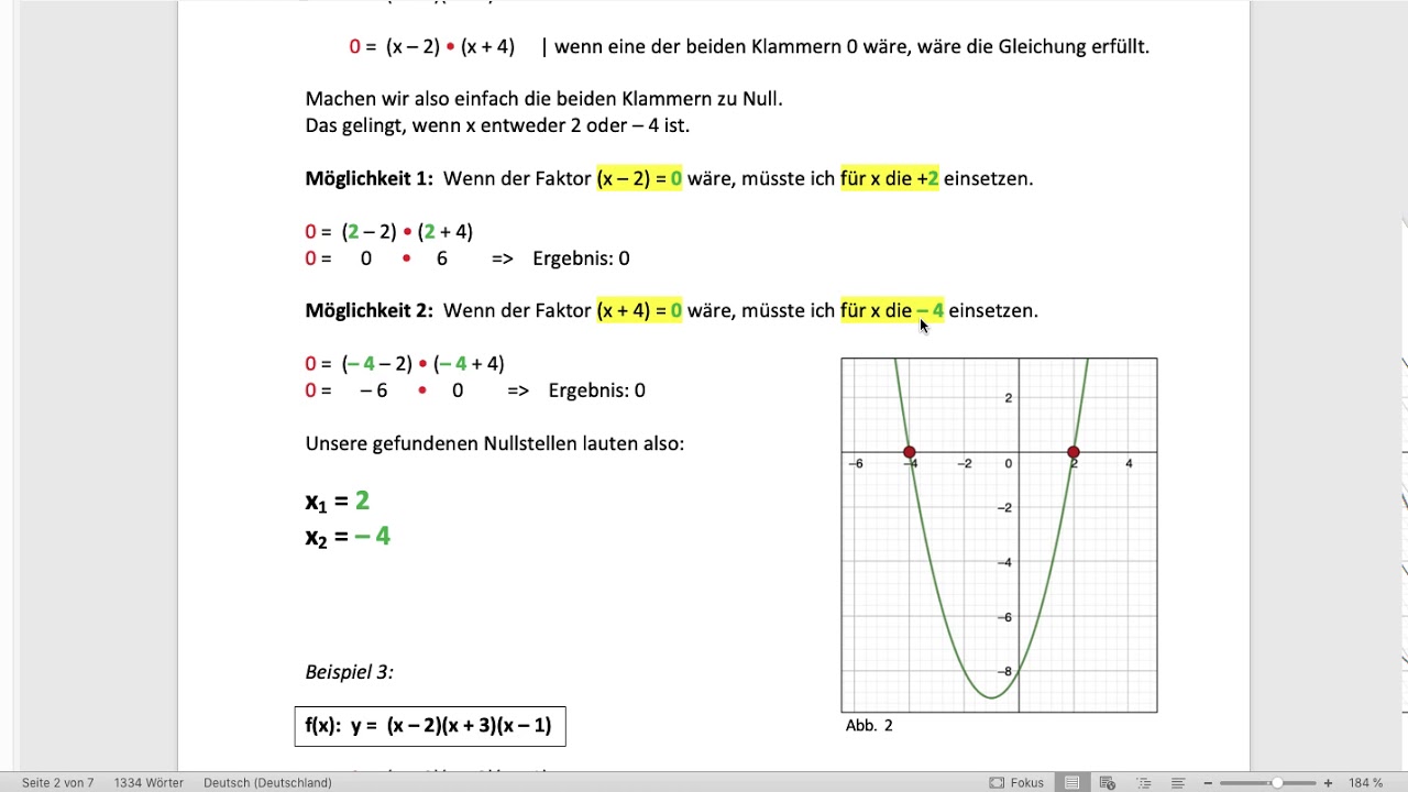 Nullstellen Teil 2 - Nullstellen bestimmen durch Nullproduktregel und ...