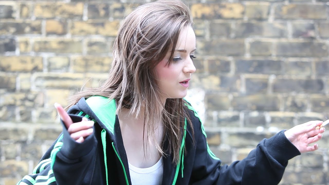 Geordie Smoking Model Alice blowing smoke rings during fag break from ...