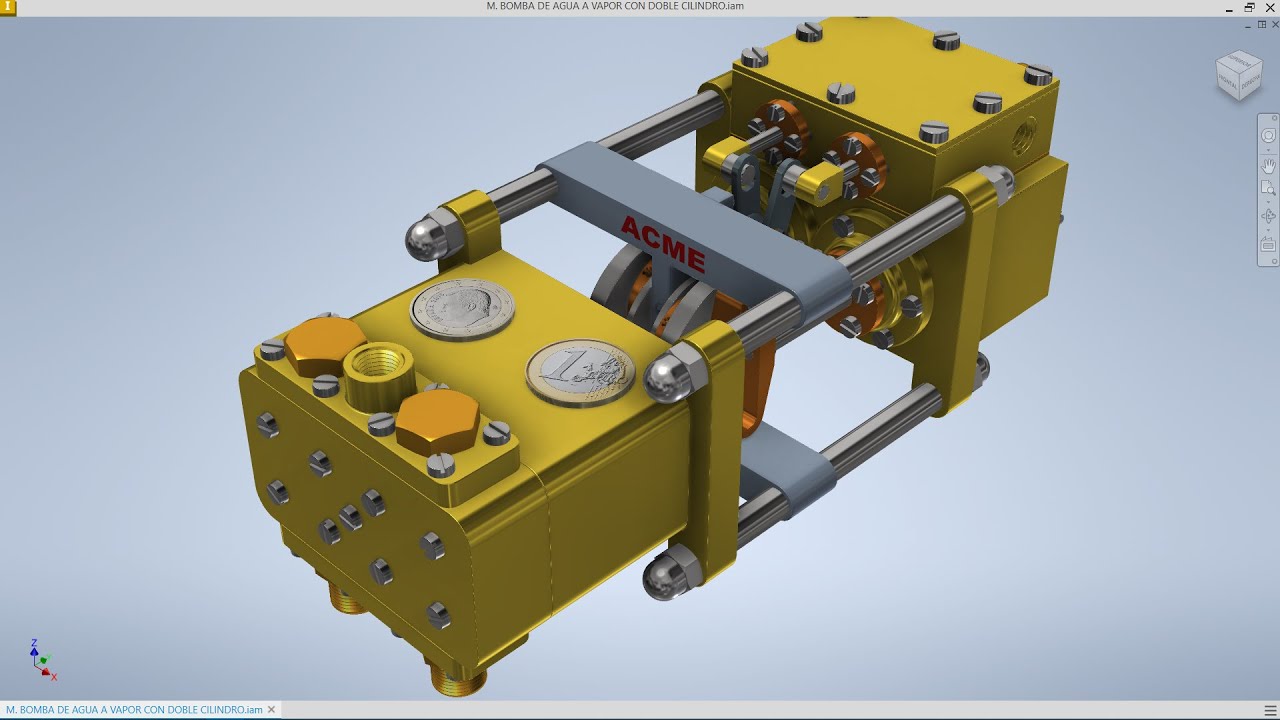 AUTODESK INVENTOR MAQUETA DE UNA BOMBA DE AGUA A VAPOR DE DOBLE ...