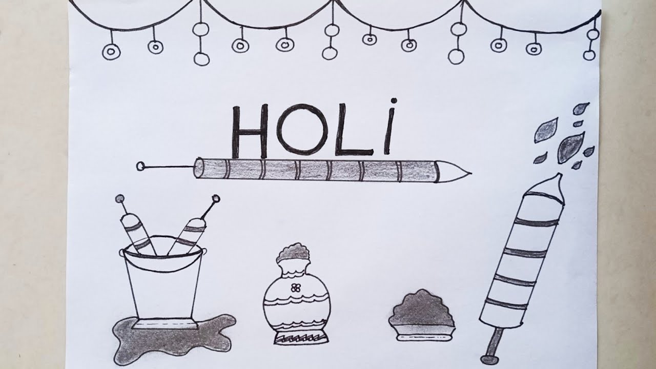 Holi Special Drawing Easy | Holi Festival Drawing | Pencil Drawing ...