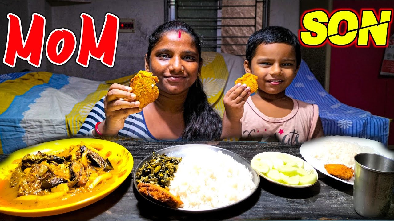 Eating Show Bengali,Rice with Kalmi Sak Vaja+Fish Egg Bora+Fish Curry 🐟 ...