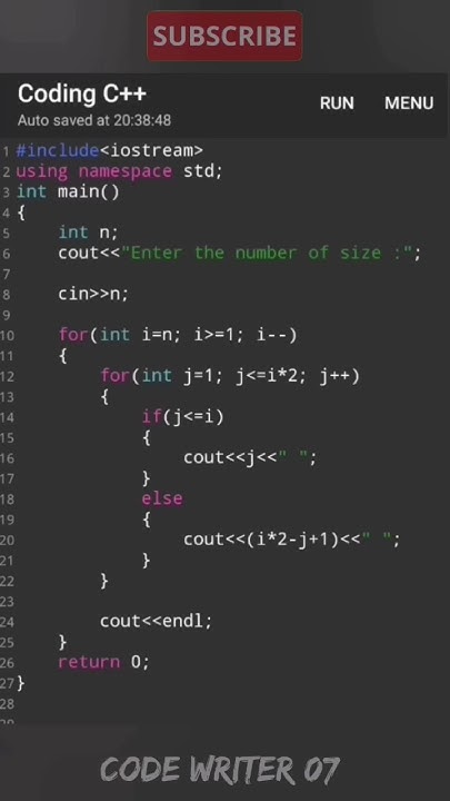 cpp pattern program tutorial || #shorts #coding #youtubeshorts #codewriter07 - YouTube