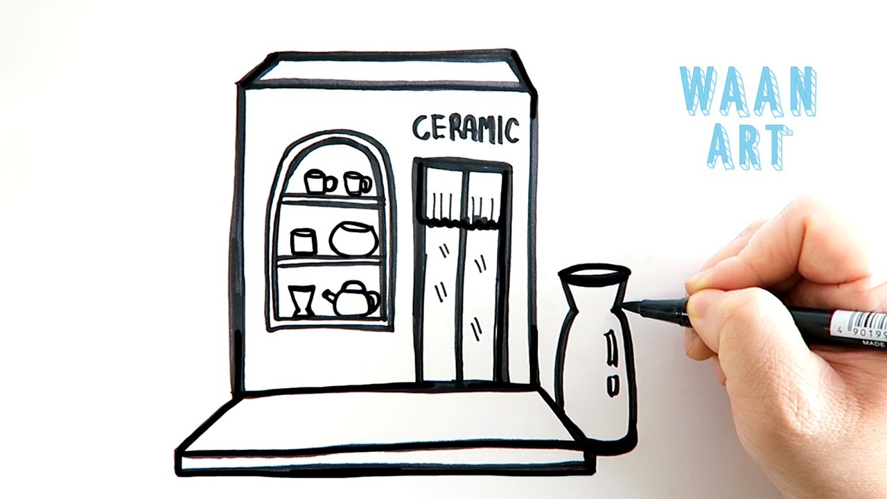 Drawing cartoon | Ceramic Shop Building วาดรูปตึกร้านเซรามิค - YouTube