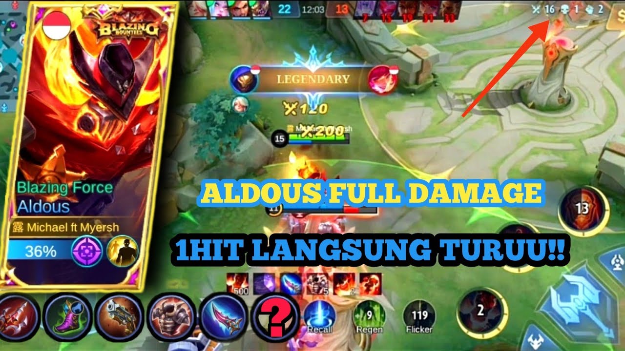 ALDOUS FULL DAMAGE | damage 7685+ 1hit langsung turuu!! -MOBILELEGEND ...