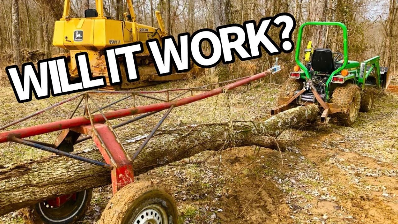 Log Skidding Winch for Compact Tractor - First Test Run in Woods - YouTube