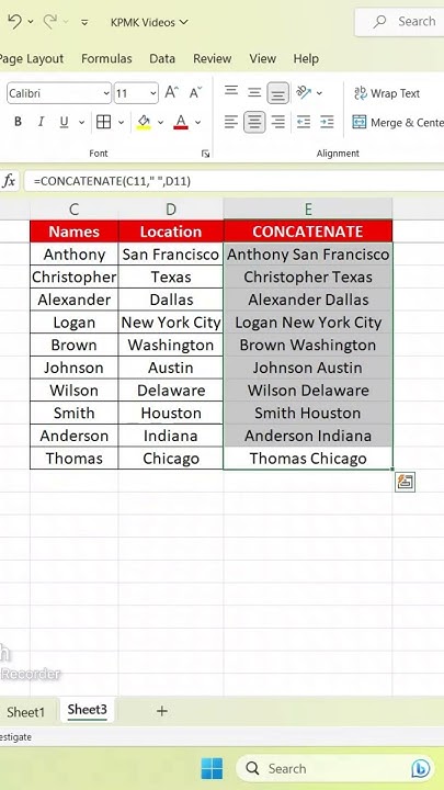 Shorts How To Use Concatenate Function In Excel Excelshorts Kpmkvideos Kpmkvideos