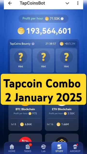 Tap Coin Daily Bounty Combo tap Coin Bot Daily 2 January #tapcoins # ...