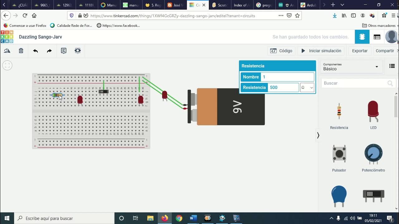 TinkerCad Circuito básico con interruptor e 2 bombillas - YouTube