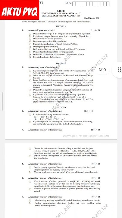 AKTU DAA 2020 to 2024 PYQ#aktupyq #sortvideo - YouTube