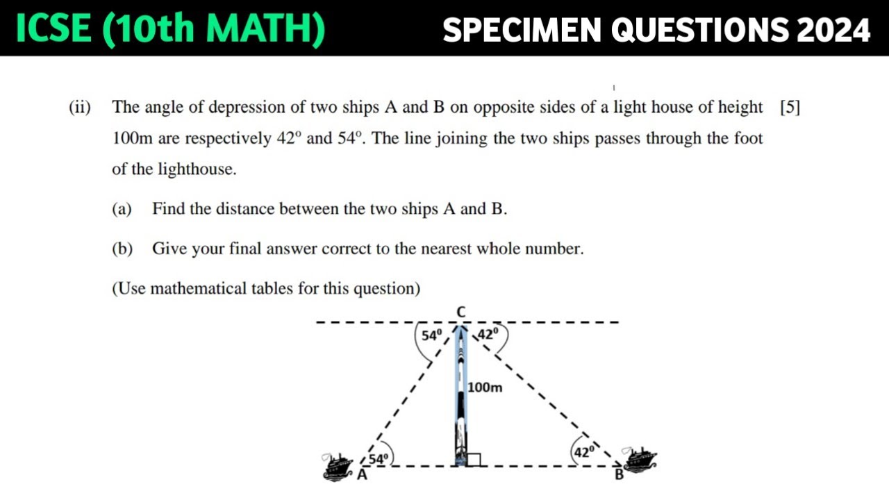 The angle of depression of two ships A and B on opposite sides of a ...