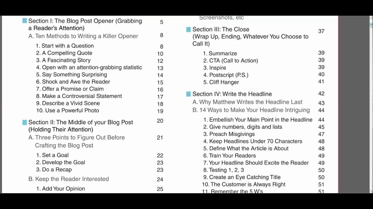 Sneak Peek: How to Write the Perfect Blog Post eBook Table of Contents ...
