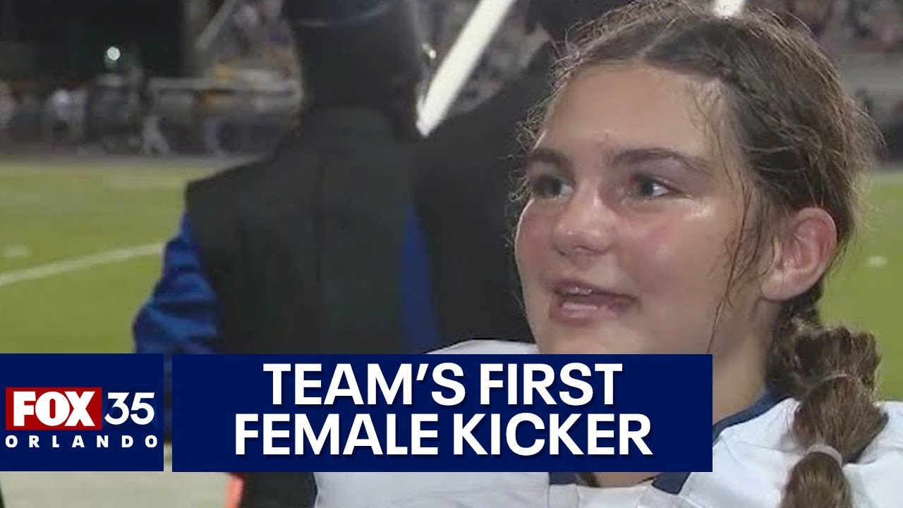 Florida high school football team recruits first female kicker - YouTube