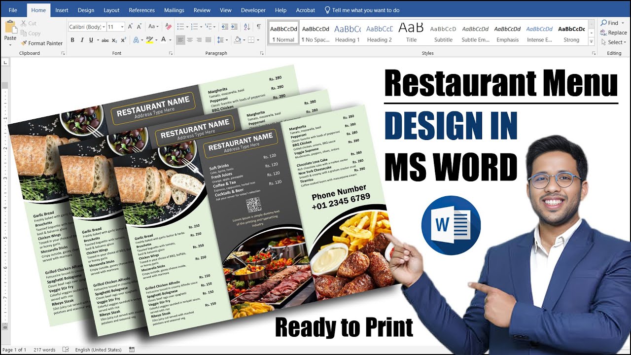 CREATE Amazing Restaurant Menu Cards in MS Word | MS Word मे Restaurant ...