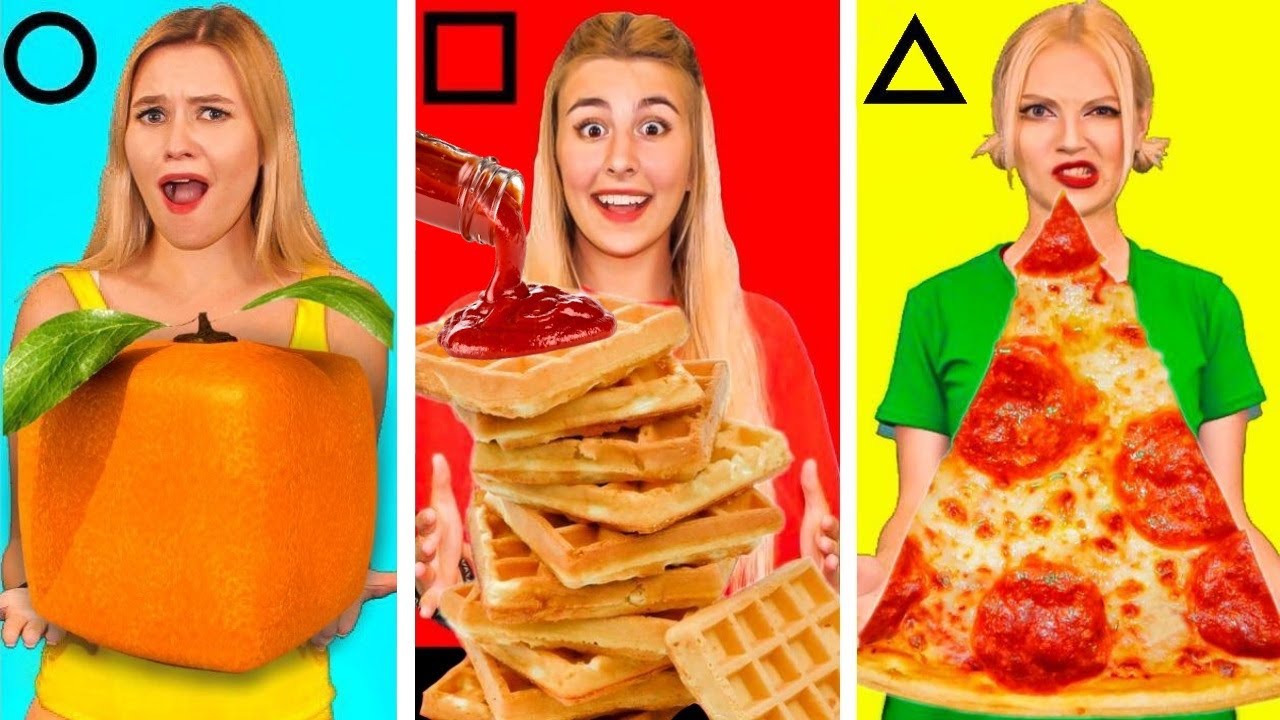 GEOMETRIC SHAPES FOOD CHALLENGE | Last To Stop Eating Wins! Eating Only ...