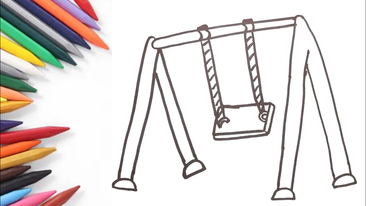 Swing Drawing for kids | Swing Cradle Drawing and Colouring for kids ...