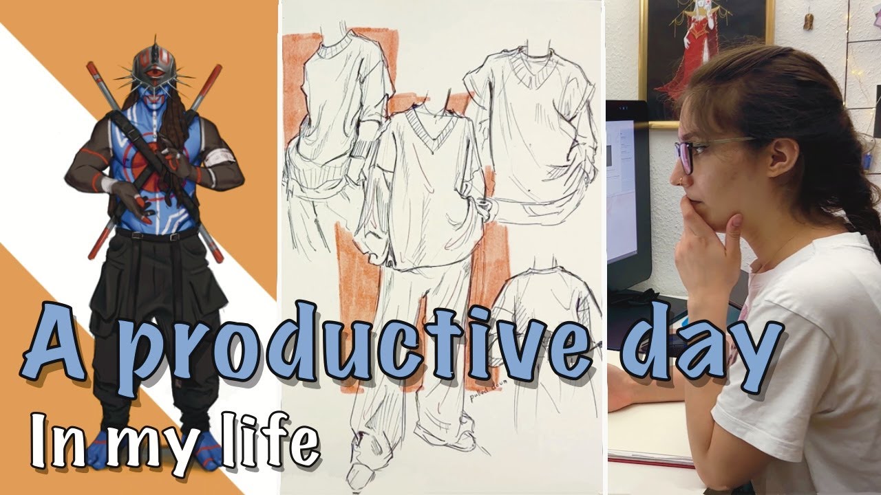 A productive day in my life | warm up, study session, character design - YouTube