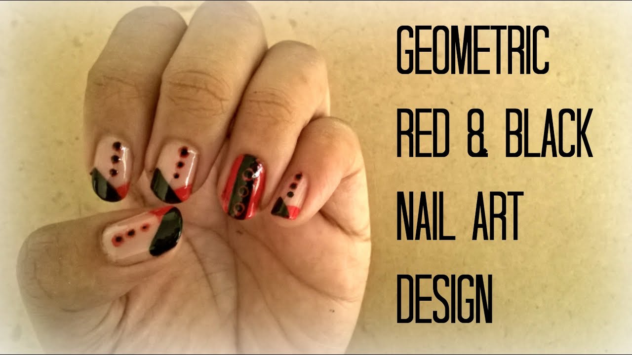 Red&Black Geometric Nail Art Design | Natasha Waris - YouTube