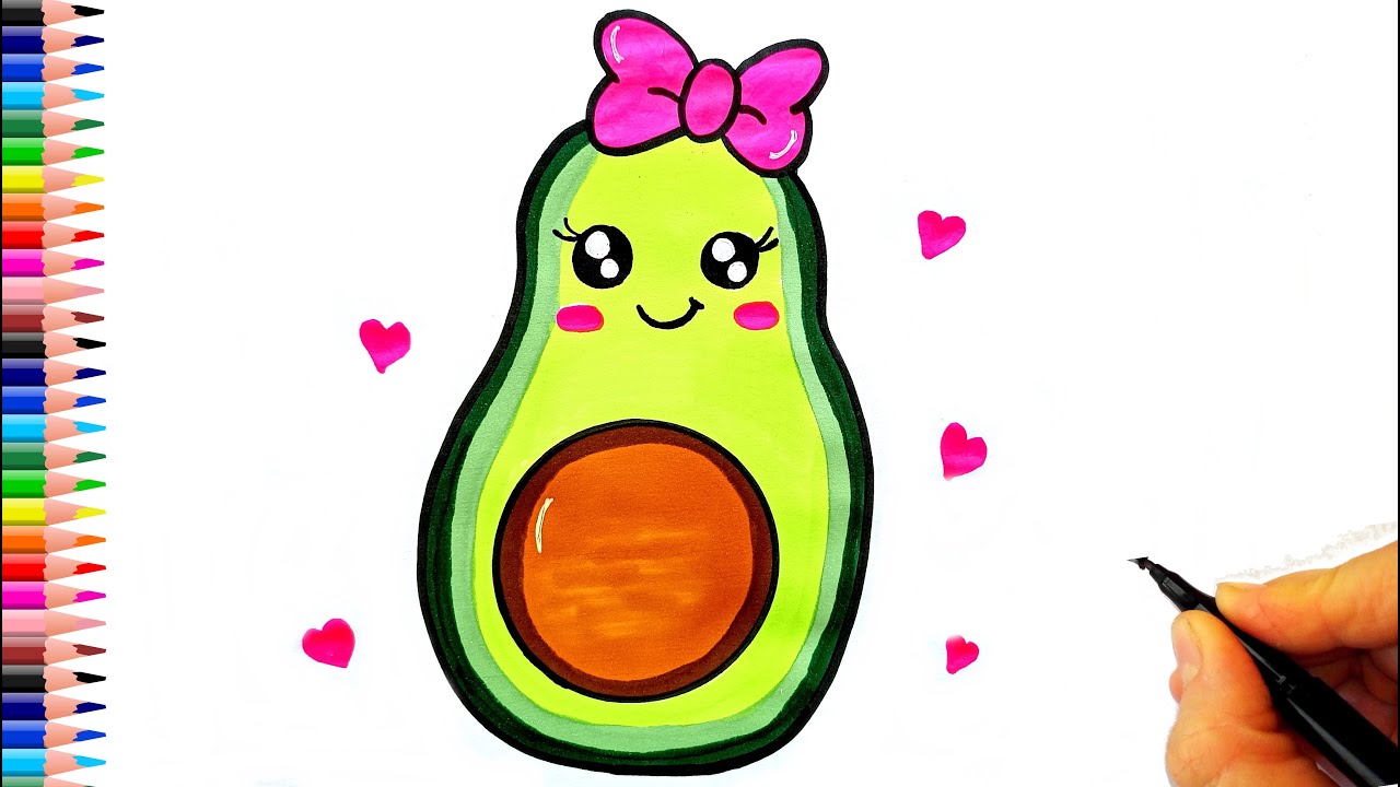 Sevimli Avokado Çizimi 🥑 Kolay Çizimler - How To Draw a Cute Avocado ...