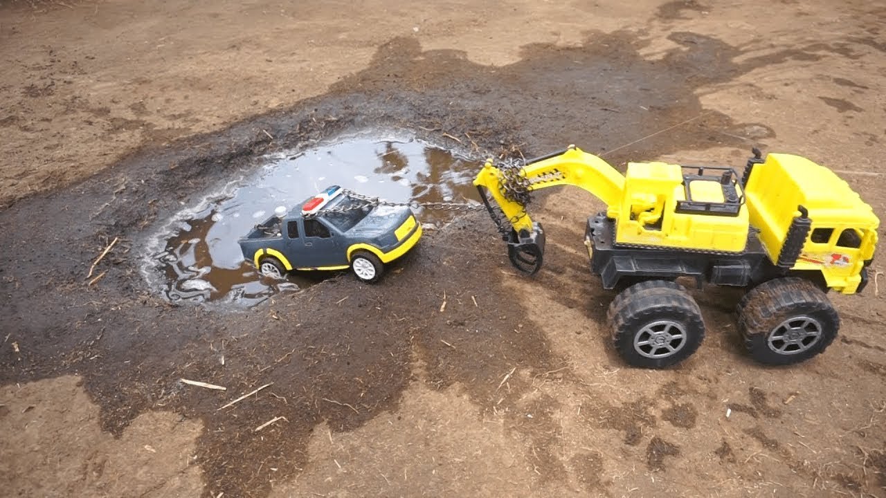 Police Truck is Hit by Fire Truck and Falls to into Pool Helped by JCB ...