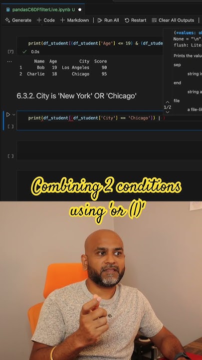 Filtering DataFrame : Combining 2 conditions using 'or (|)' #dataframe #coding #pandas #python ...