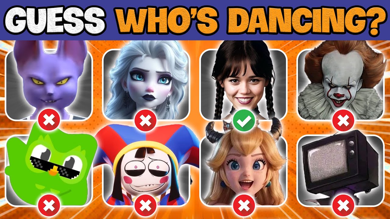Guess Who’s DANCING?| Wednesday, Peach, Duolingo, Beerus, Elsa,TV Woman ...