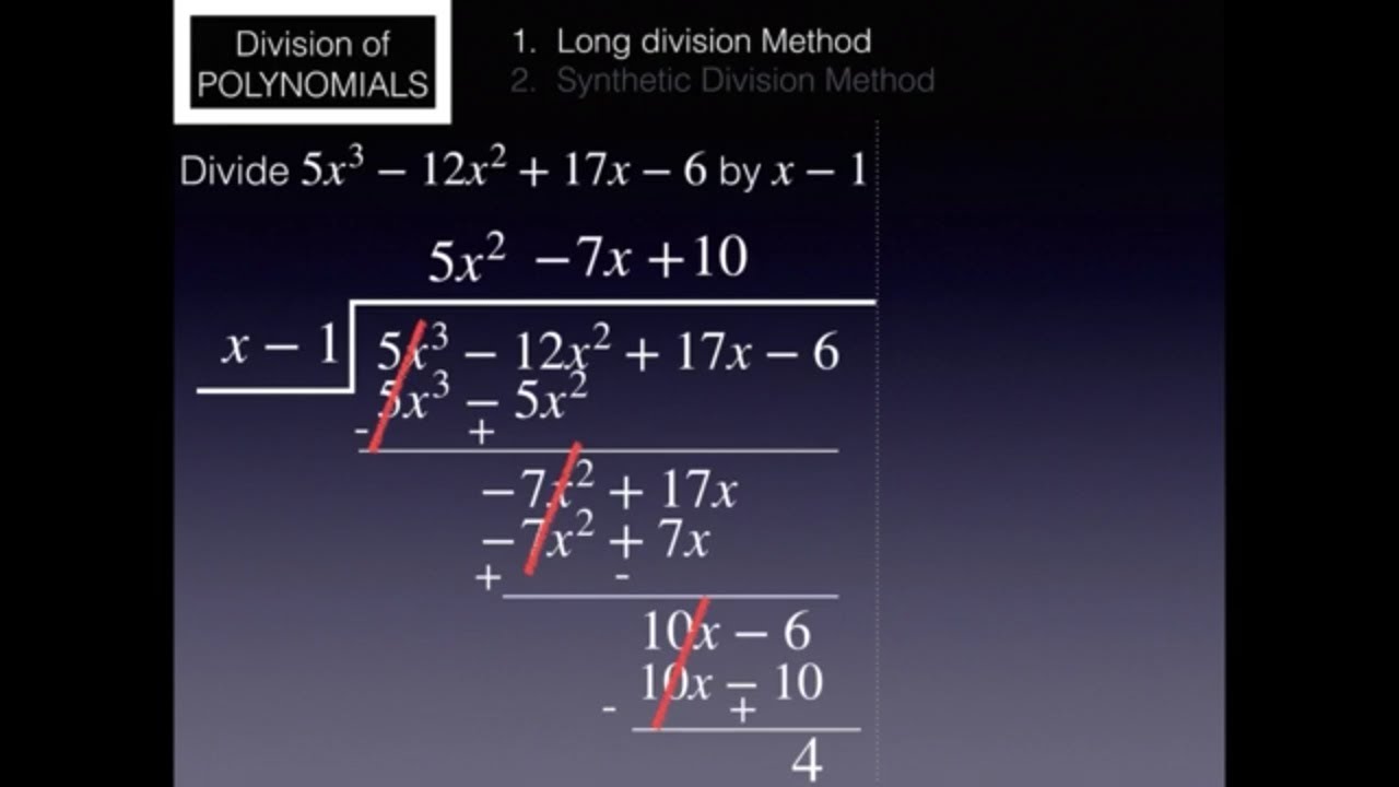 DIVISION OF POLYNOMIALS || LONG DIVISION METHOD - YouTube