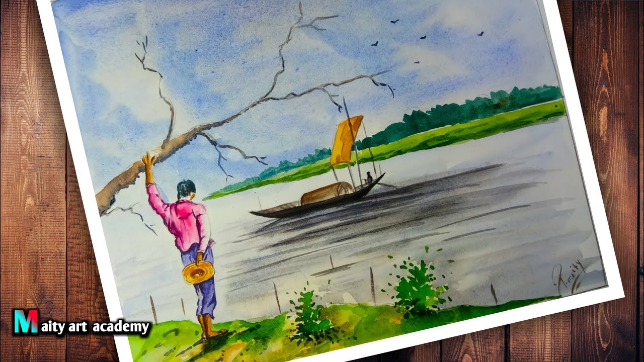 How to Draw a Nice Scenery /village scenery drawing / Gramer Drisso ...