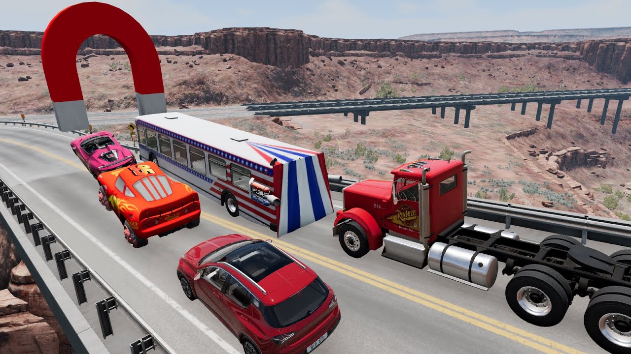 Cars vs Magnet vs LIGHTNING MCQUEEN vs Monster Trucks😱 BeamNG.Drive ...
