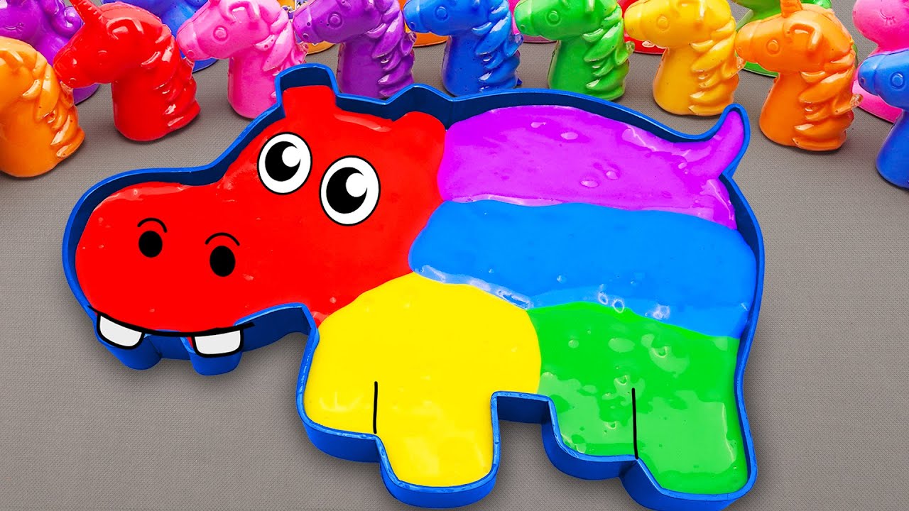 Satisfying Video | Mixing All My Slime In Rainbow 🌈 Baby Hippo Mold ...