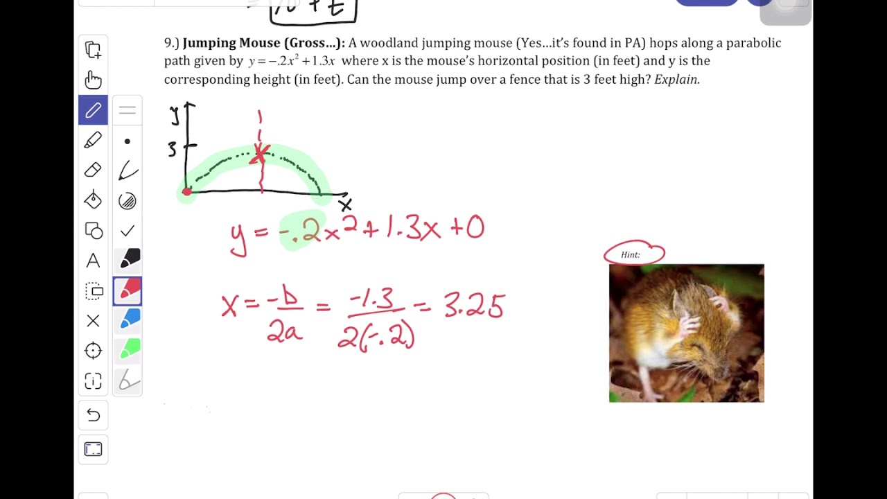 Quadratic Applications: #9 Jumping Mouse - YouTube